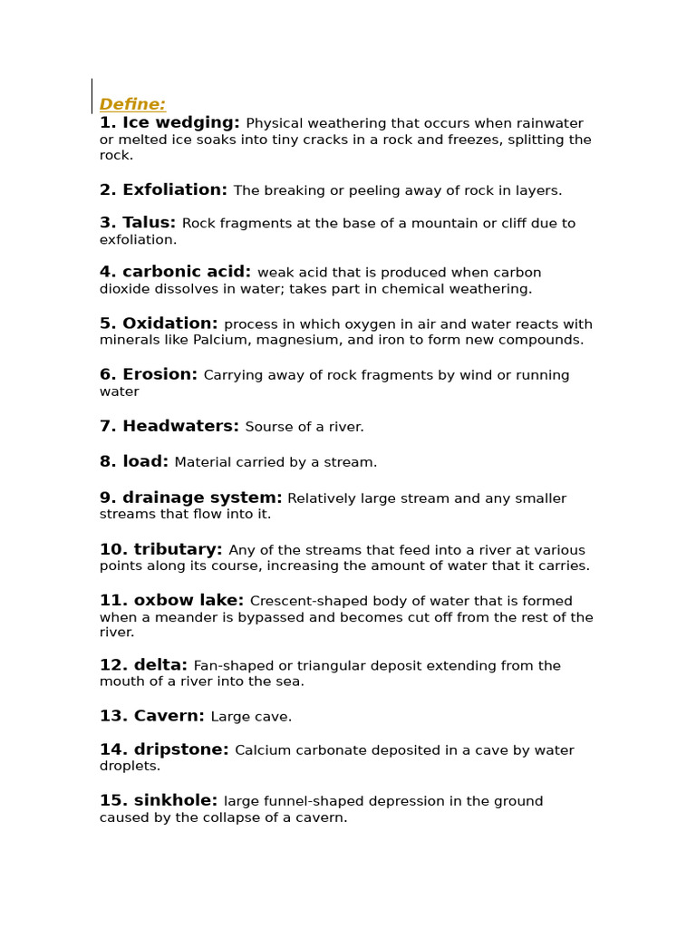 Vocabulary and Reviews Science Chapter 4 | PDF | Glacier | Erosion