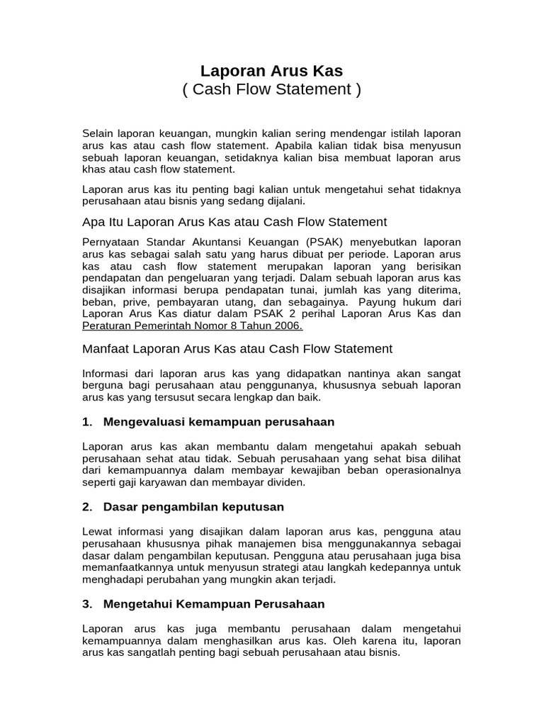Keterbatasan Laporan Arus Kas Perusahaan | PDF