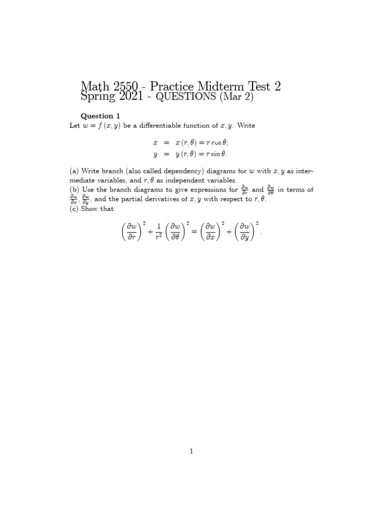 Practice Midterm Test 2 - Questions | PDF | Calculus | Elementary ...