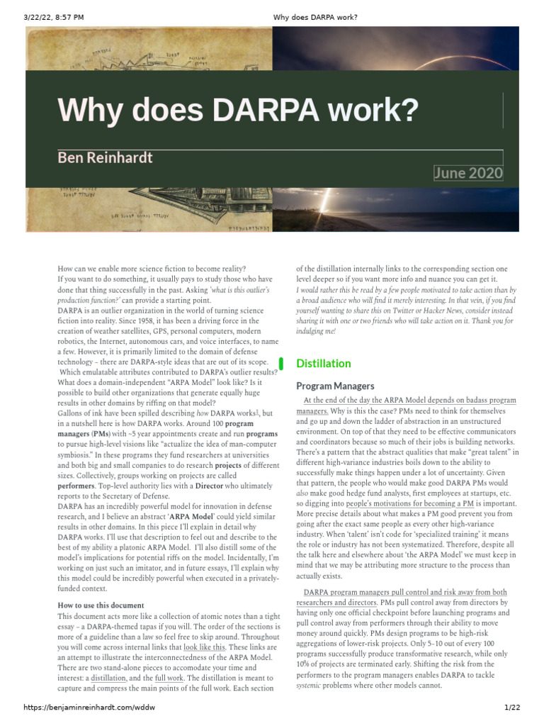Why Does DARPA Work | PDF | Darpa | Risk
