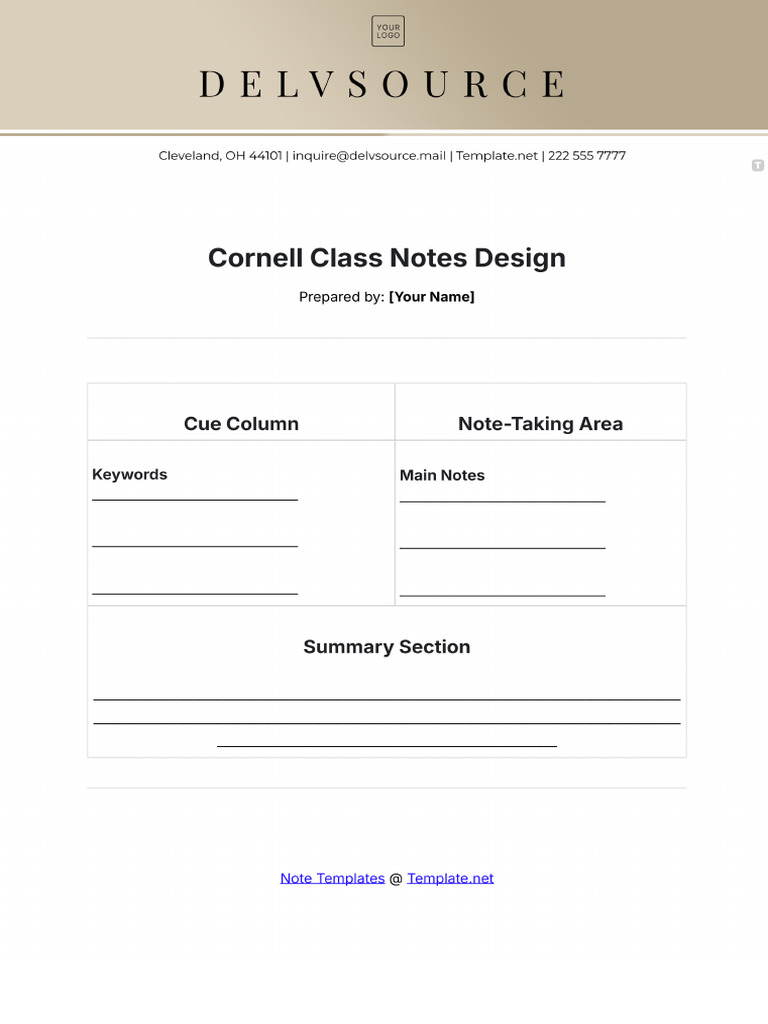 Cornell Class Notes Design Template | PDF