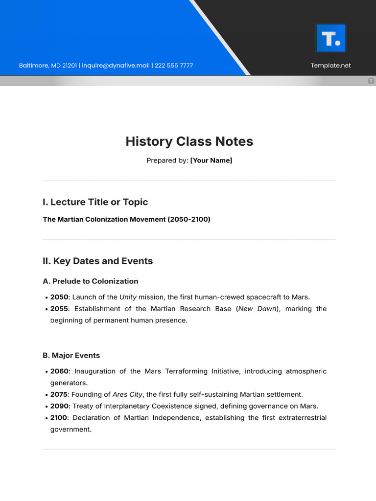History Class Notes Template | PDF