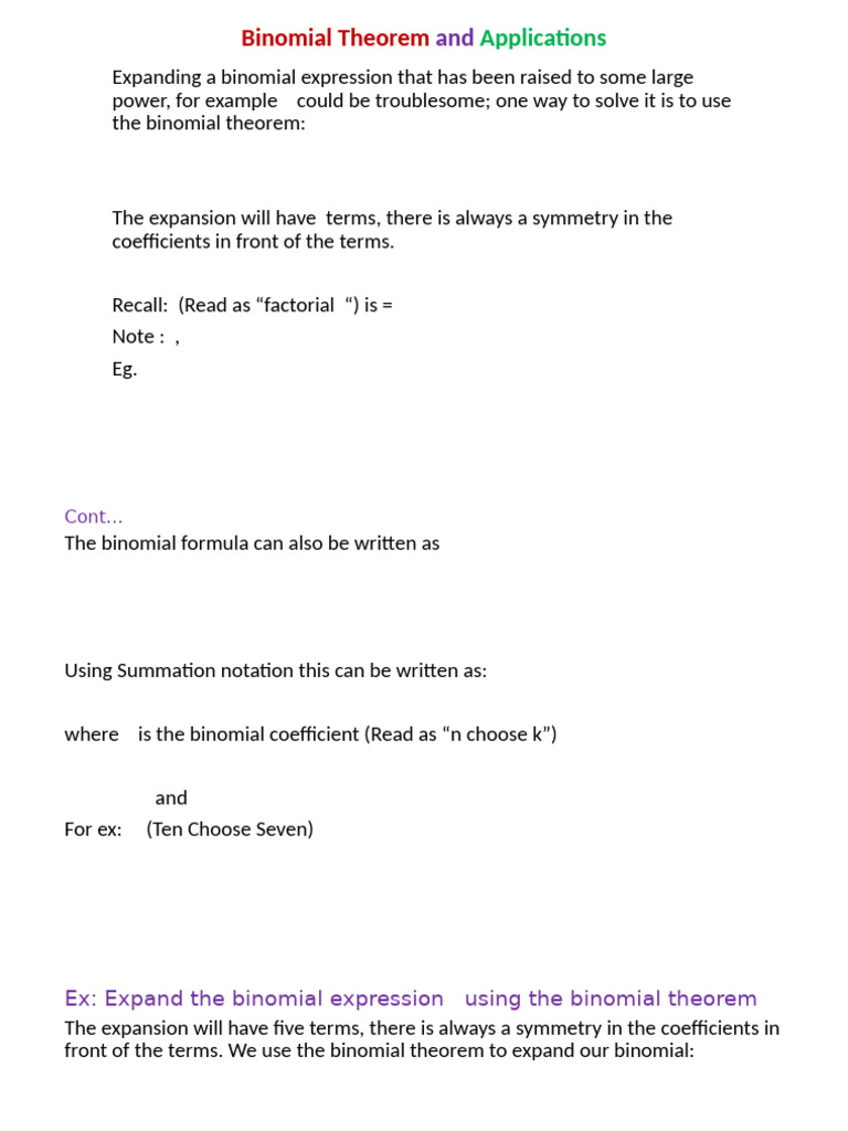 Binomial Theorem and Applications | PDF