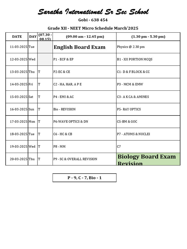 Micro Schedule - XII N & J - March | PDF | Physics