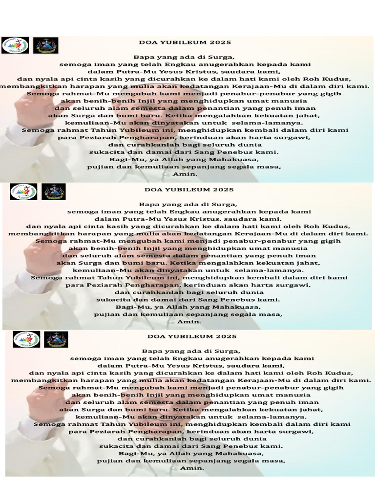 Doa Yubileum-Komkat Keuskupan KMS | PDF