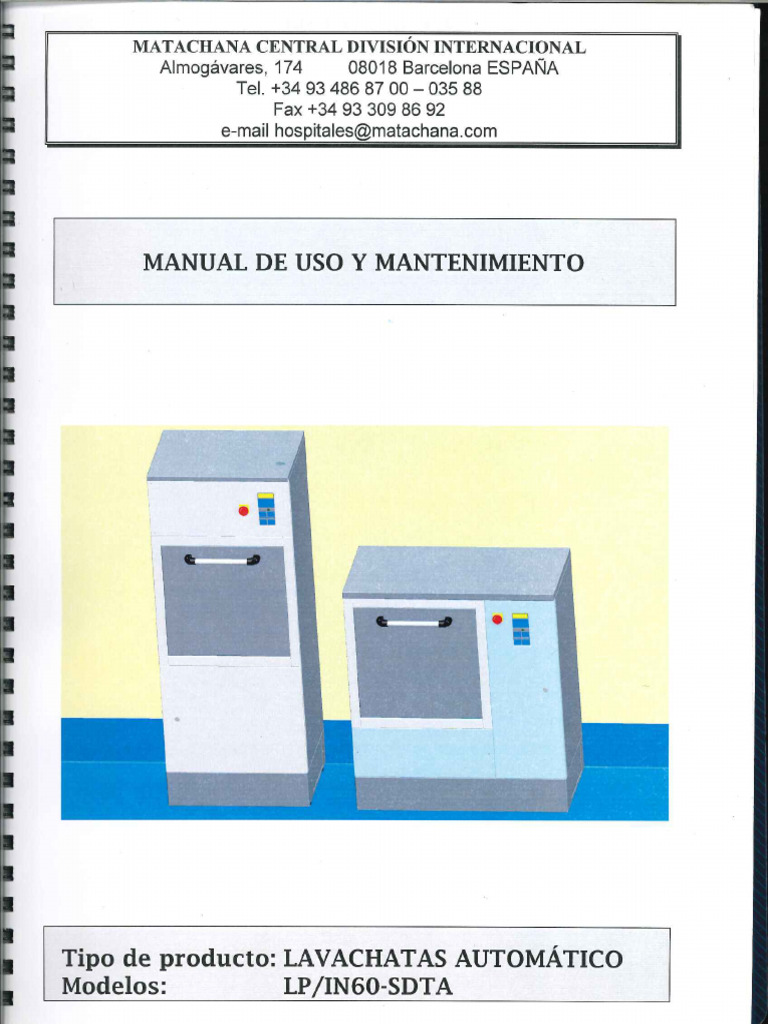 Manual de Uso y Mantenimiento Lavachatas Lp-In60-Sdta | PDF