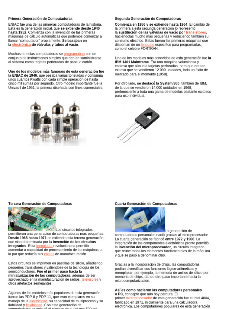 Generaciones Del Computador | PDF | Circuito integrado | Microprocesador