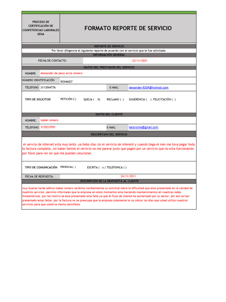Reporte de Queja por Servicio de Internet | PDF