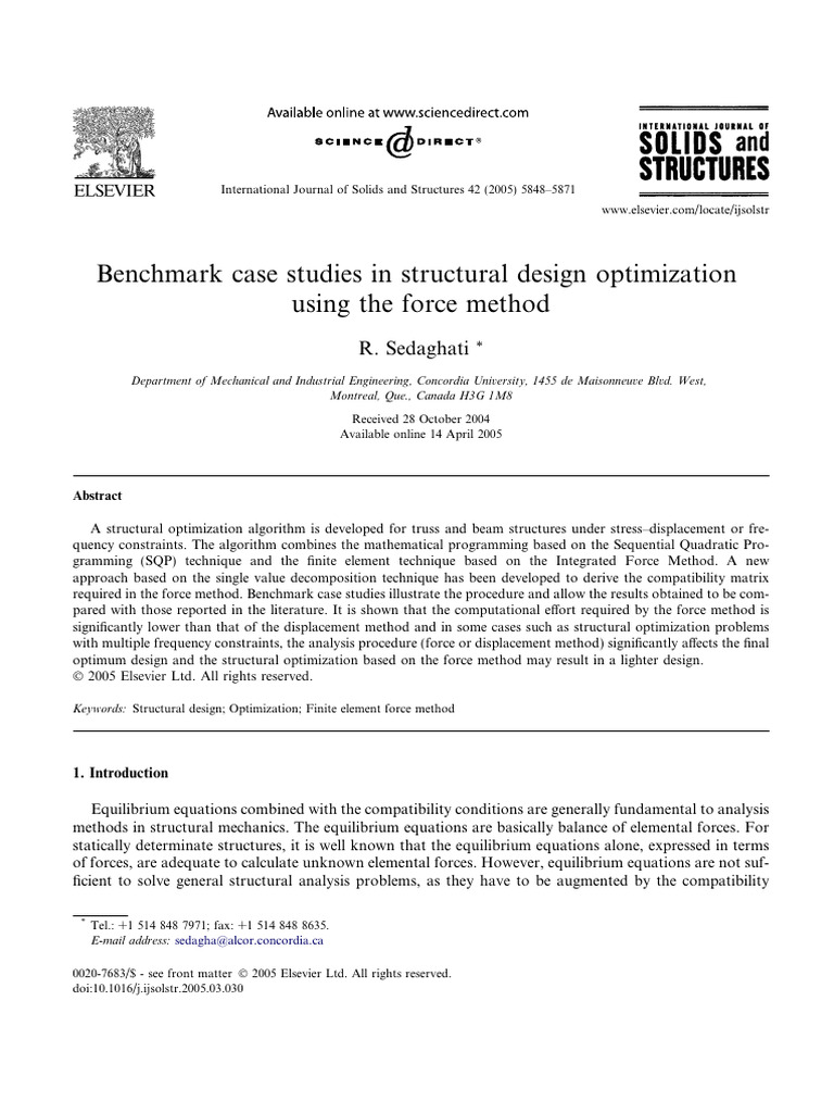 Benchmark Case Studies in Structural Desingg Optimization Using For Force Method | PDF ...