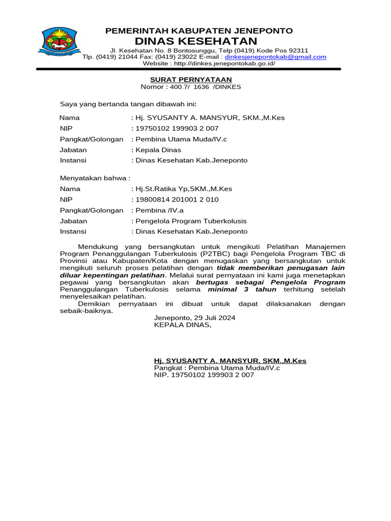 Contoh Surat Penyataan Instansi | PDF