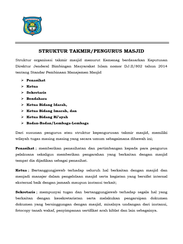 Contoh Struktur Takmir Masjid | PDF