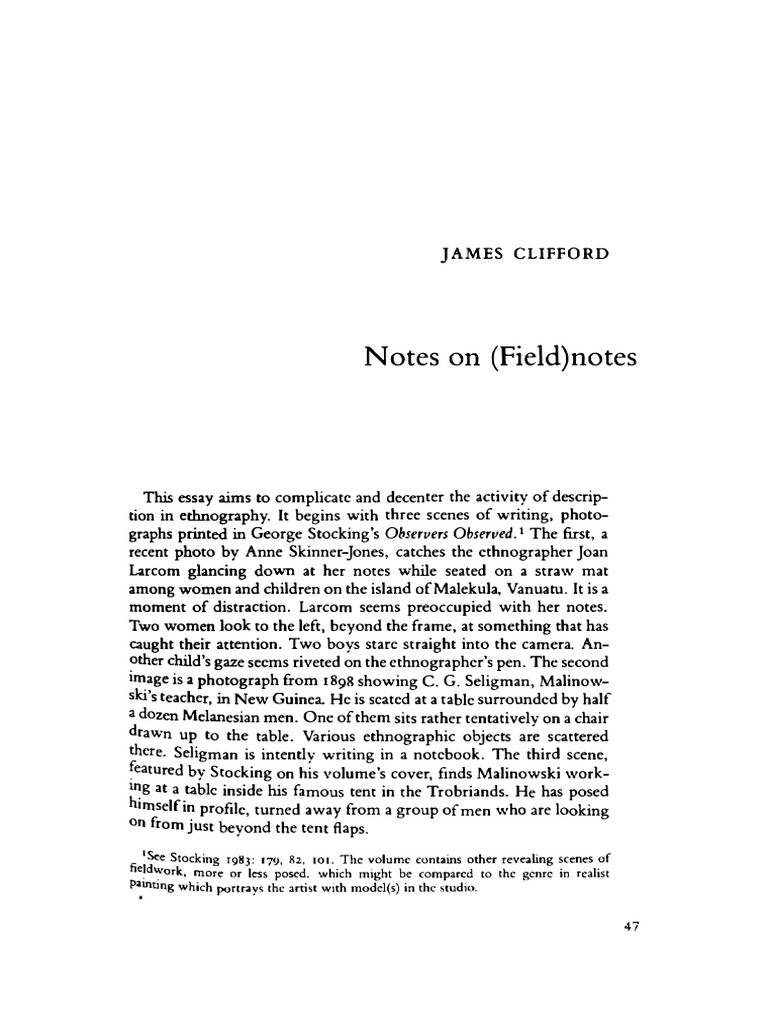 Notes On Fieldnotes James Clifford | PDF