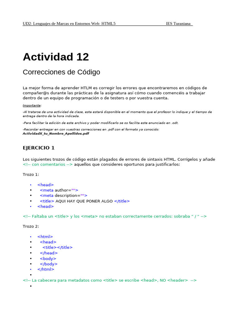 Actividad 12 Corrección Errores | PDF | HTML | Consorcio Mundial de la red