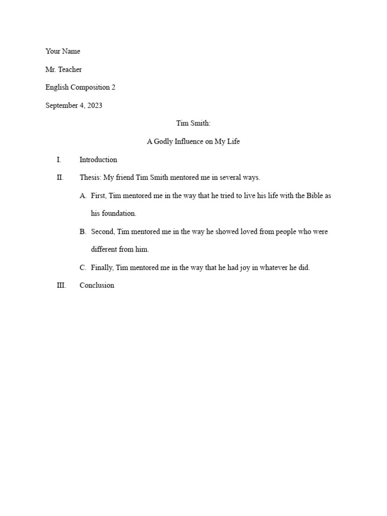 Sample Personal Mentor Essay FORMAL OUTLINE | PDF