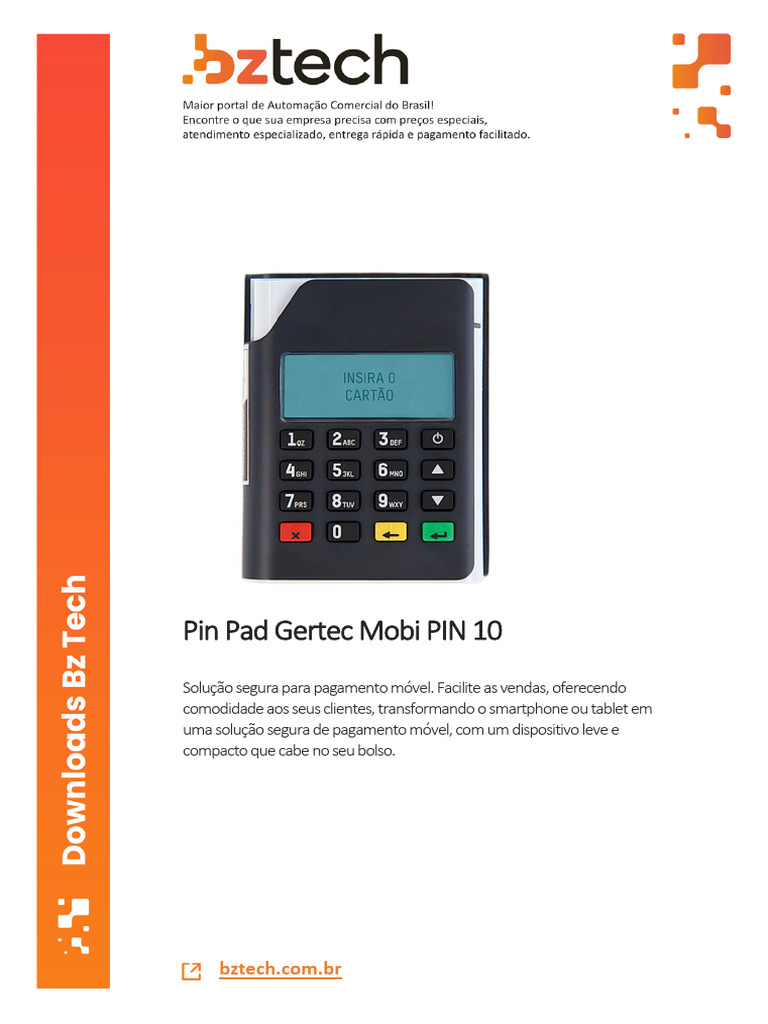 Pin Pad Gertec Mobi PIN 10: Guia e Garantia | PDF | Bluetooth | USB