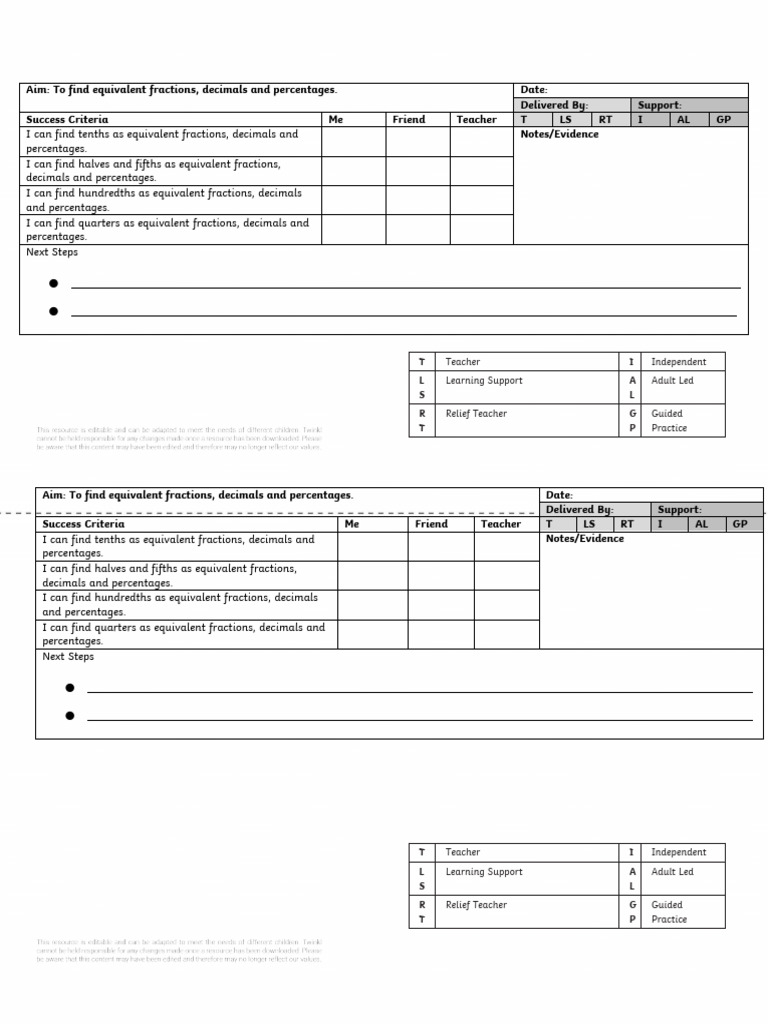 Marking Grids Equivalent Fractions, Decimals and Percentages | PDF | Mathematical Objects ...