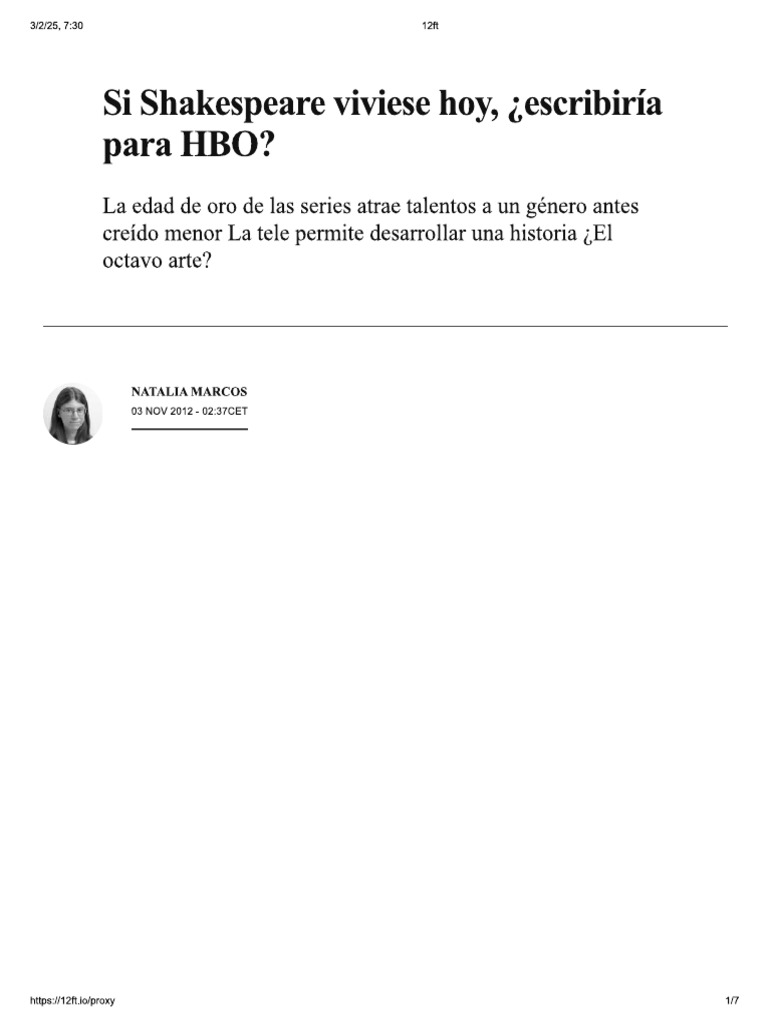 Marcos, N. Si Shakespeare Estuviera Vivo Escribiría Para HBO | PDF