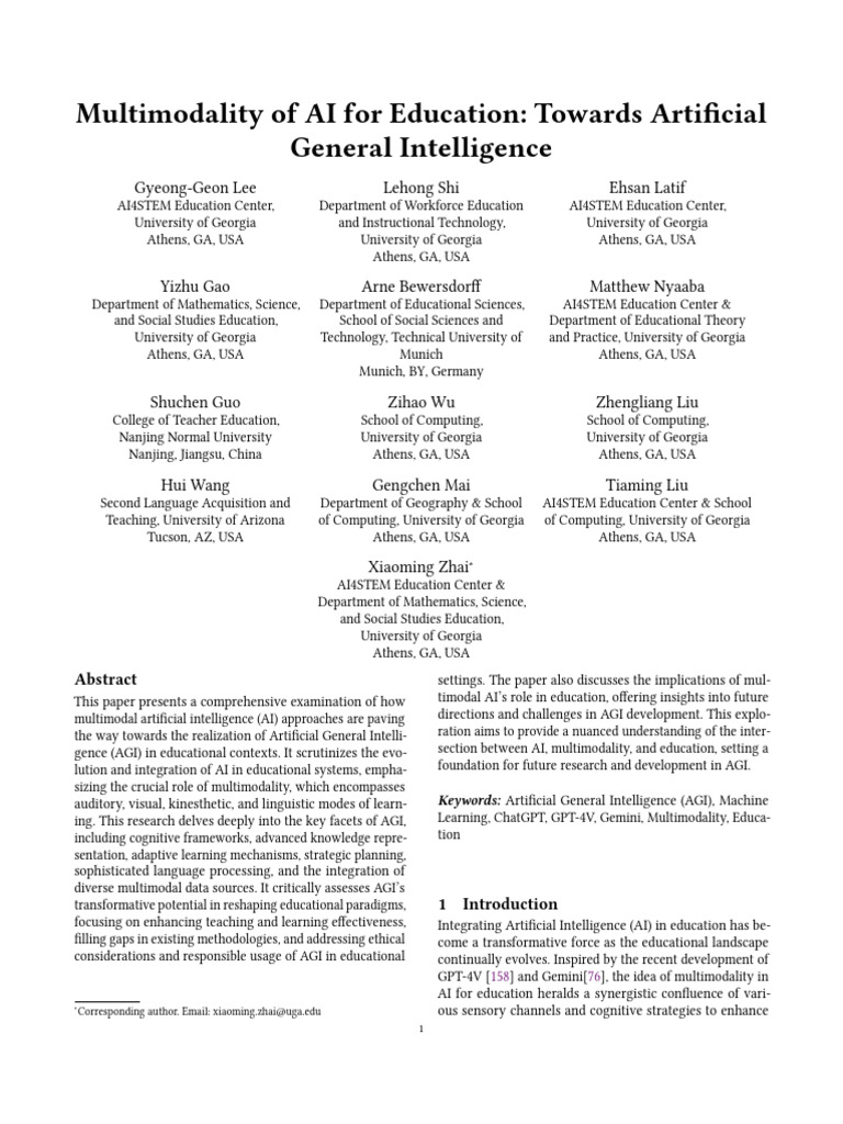 Multimodality of AI For Education: Towards Artificial General ...