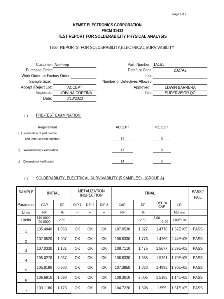 Kemet Electronics Solderability Test Report | PDF | Building ...