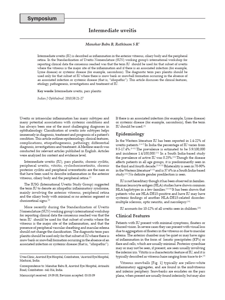 Symposium: Intermediate Uveitis | PDF | Medical Specialties | Diseases ...