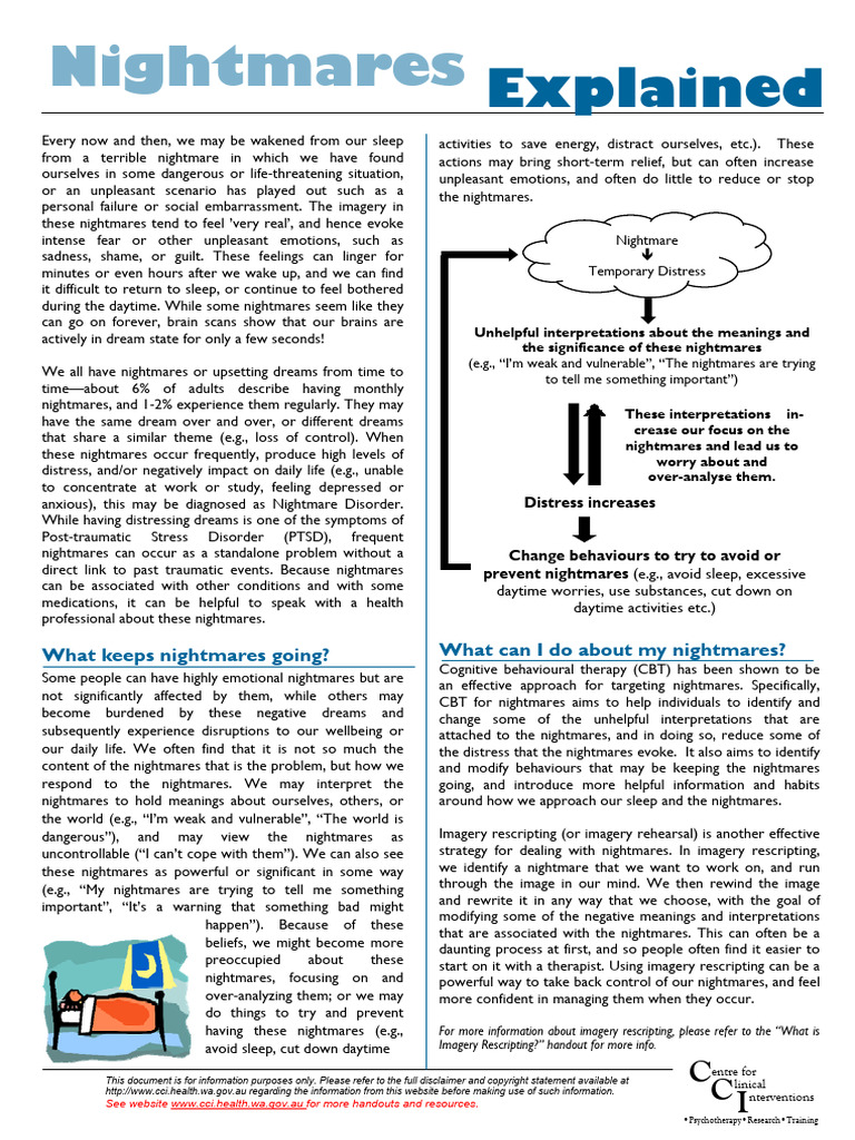 Sleep Information Sheet - 05 - Nightmares explained | PDF | Nightmare | Cognitive Behavioral Therapy