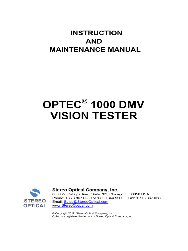 OPTEC 1000 DMV Manual PN 70099 2017 | PDF | Electrical Connector | Eye