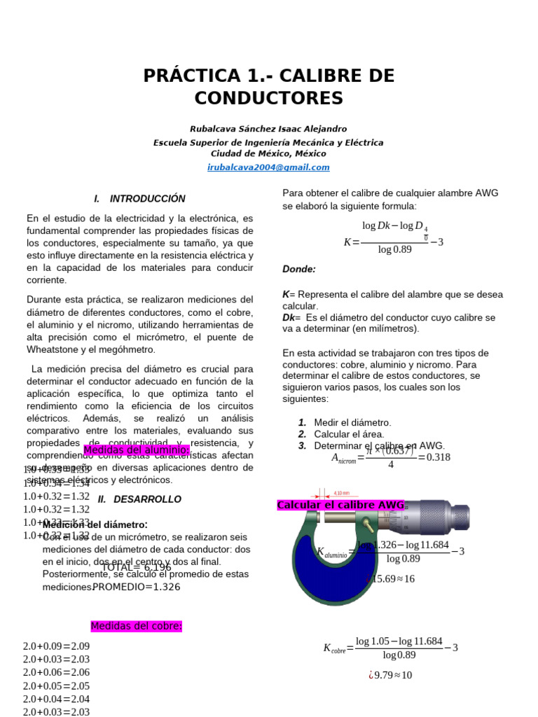 PRACTICA 1 - Materiales Electricos | PDF | Conductor electrico | Resistencia Eléctrica y ...