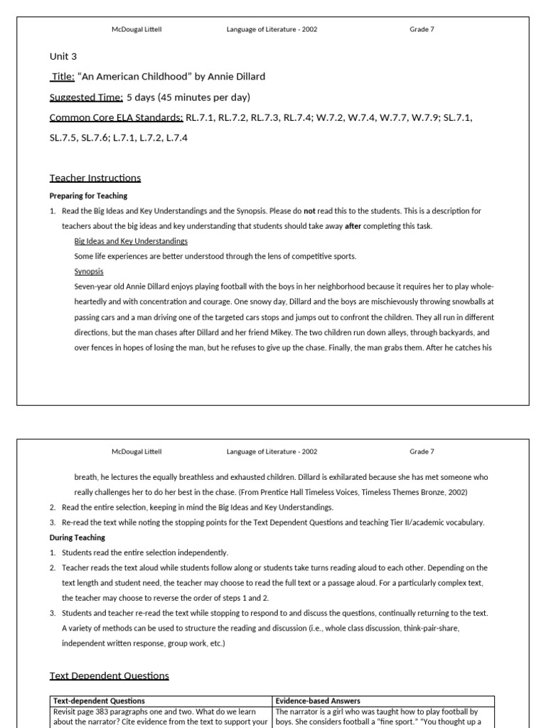 Exploring Annie Dillard's Childhood Chase | PDF | Human Communication ...