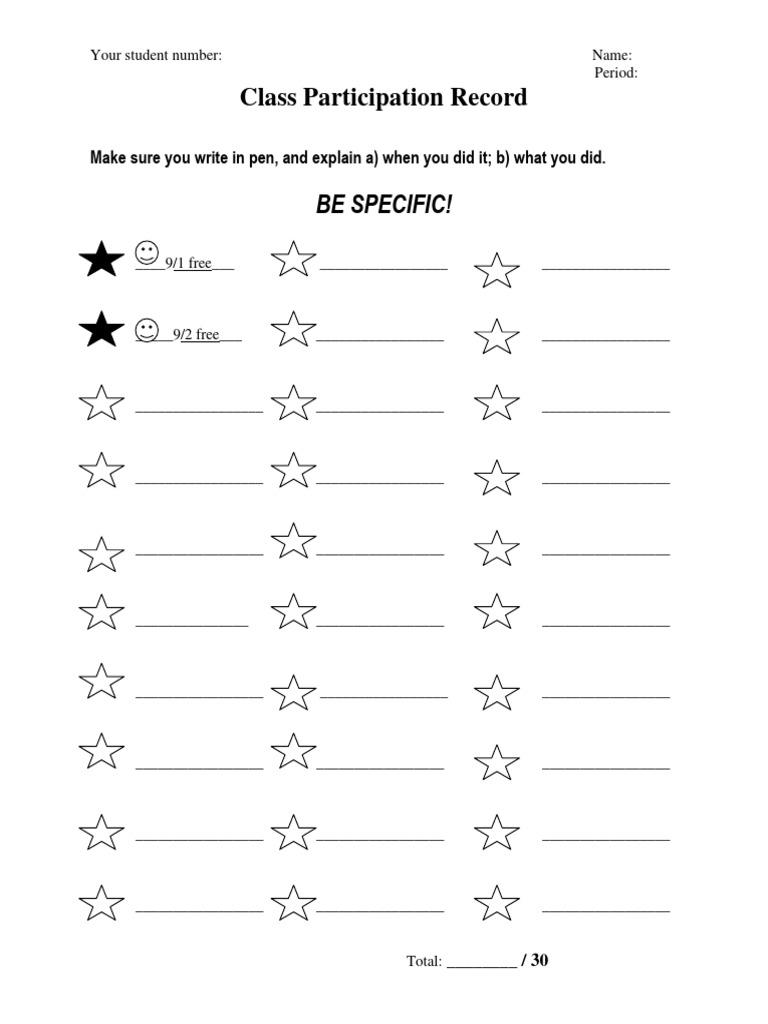 Class Participation Chart | PDF