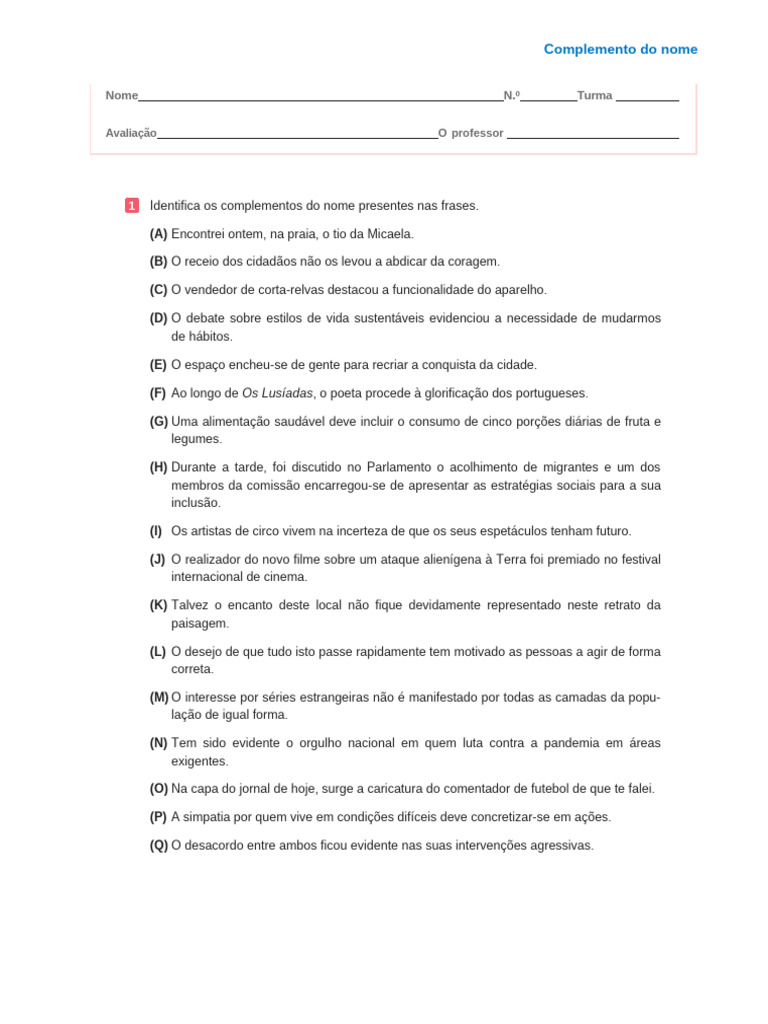 Complemento Do Nome | PDF