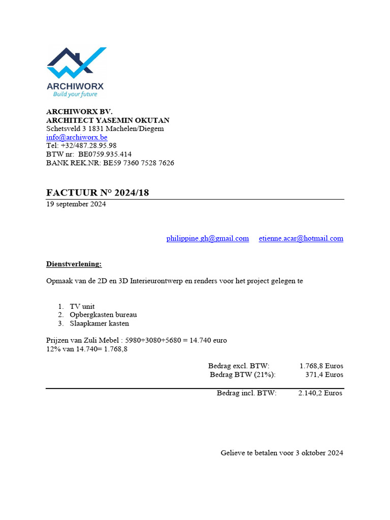 2024-18 Factuur Philippine & Etienne Acar | PDF