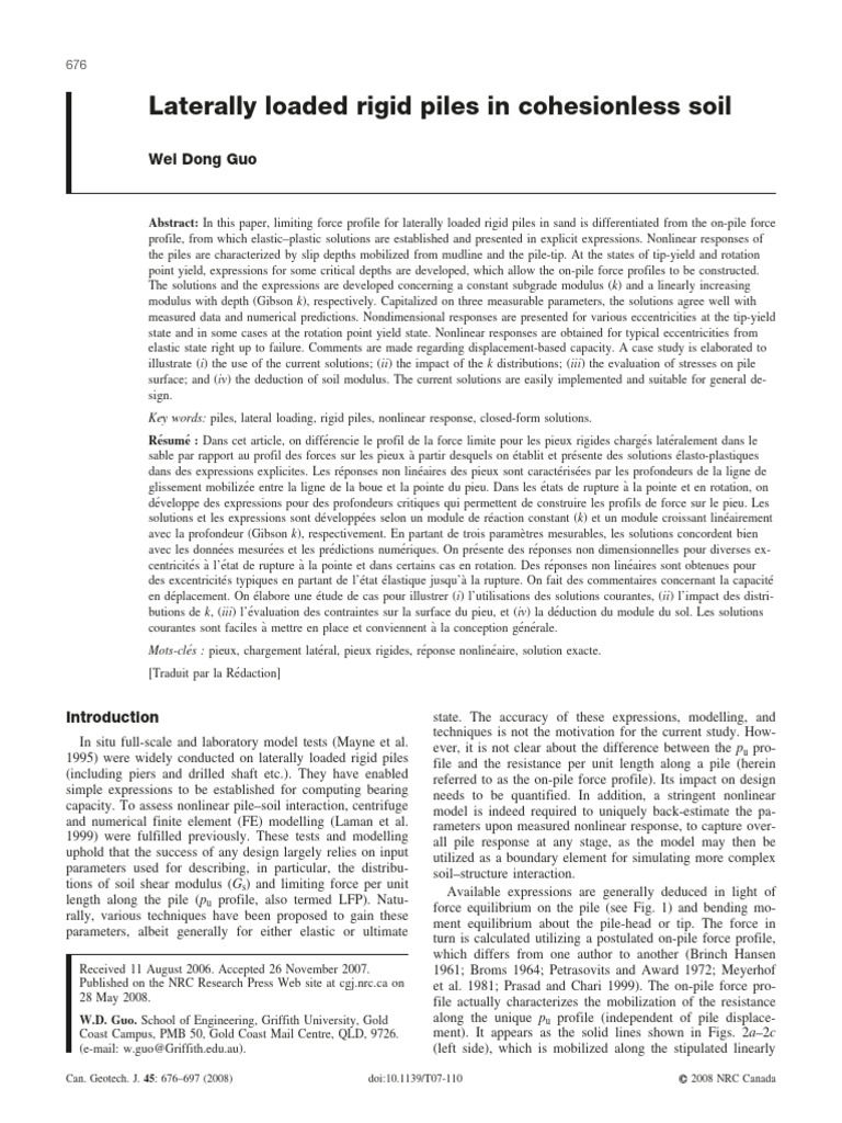 Rigid Piles in Cohesionless Soil Analysis | PDF | Elasticity (Physics ...