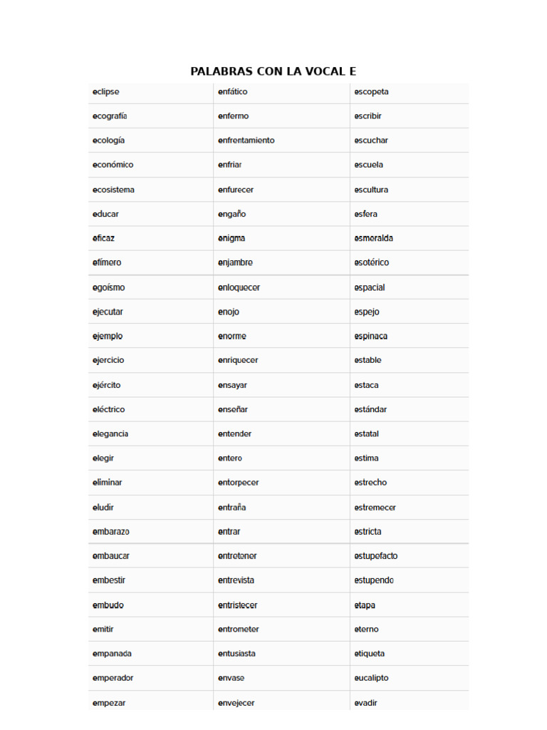 Palabras con la vocal E | PDF