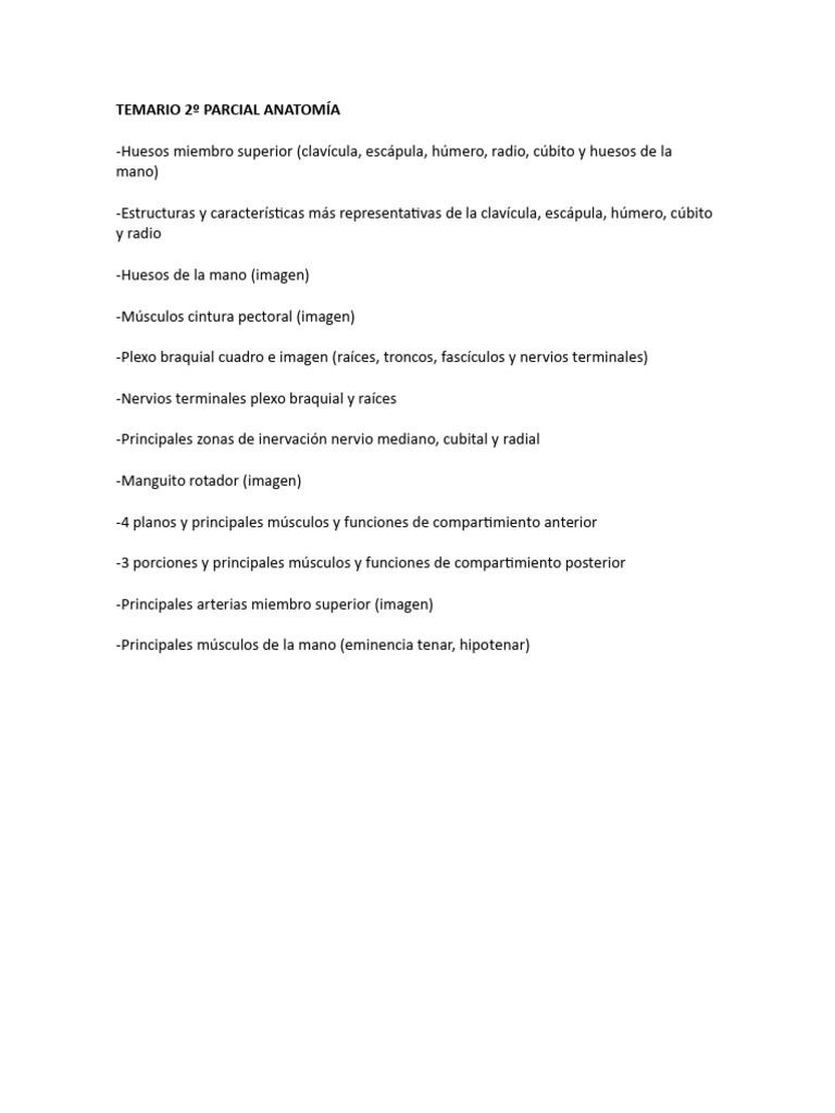 Temario 2º Parcial Anatomía | PDF