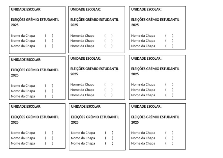 Modelo Cédula Mais de Uma Chapa | PDF