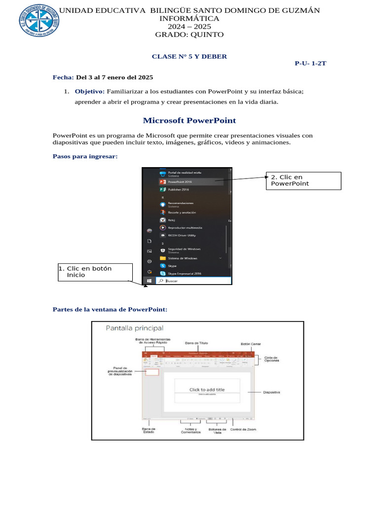 5° Clase Deber N° 5 Trimestre 2 Informática | PDF | Microsoft PowerPoint | Botón (Computación)