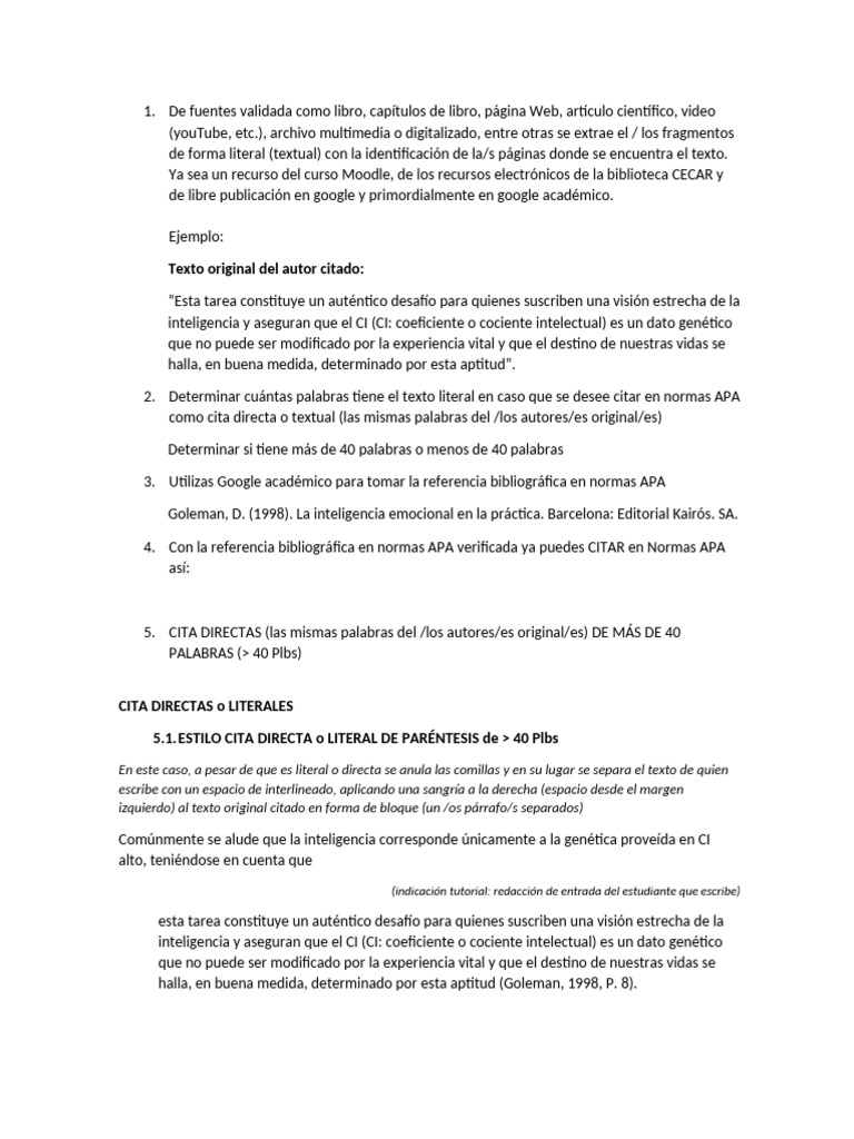 Normas APA para Citas y Parafraseo | PDF | Inteligencia | Cociente de ...
