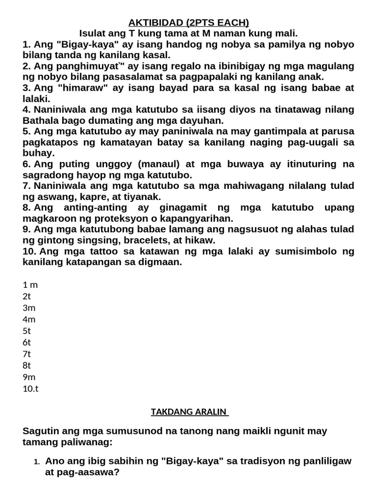 Takdang Aralin, Aktibidad | PDF