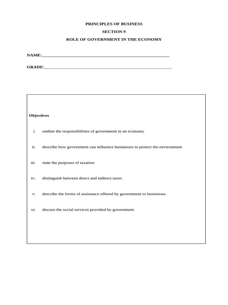 ROLE OF GOVERNMENT Notes POB 5th | PDF | Cost Of Living | Taxes