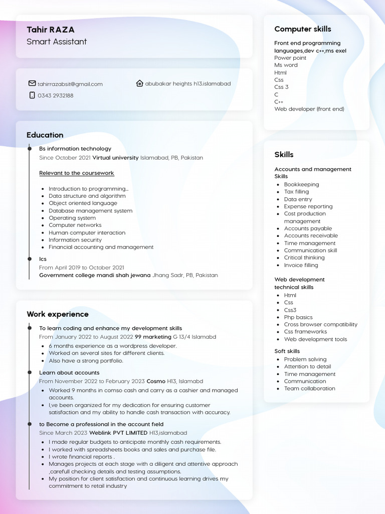 CV - 2025-03-21 - Tahir - Raza | PDF | Web Development | Computer Science