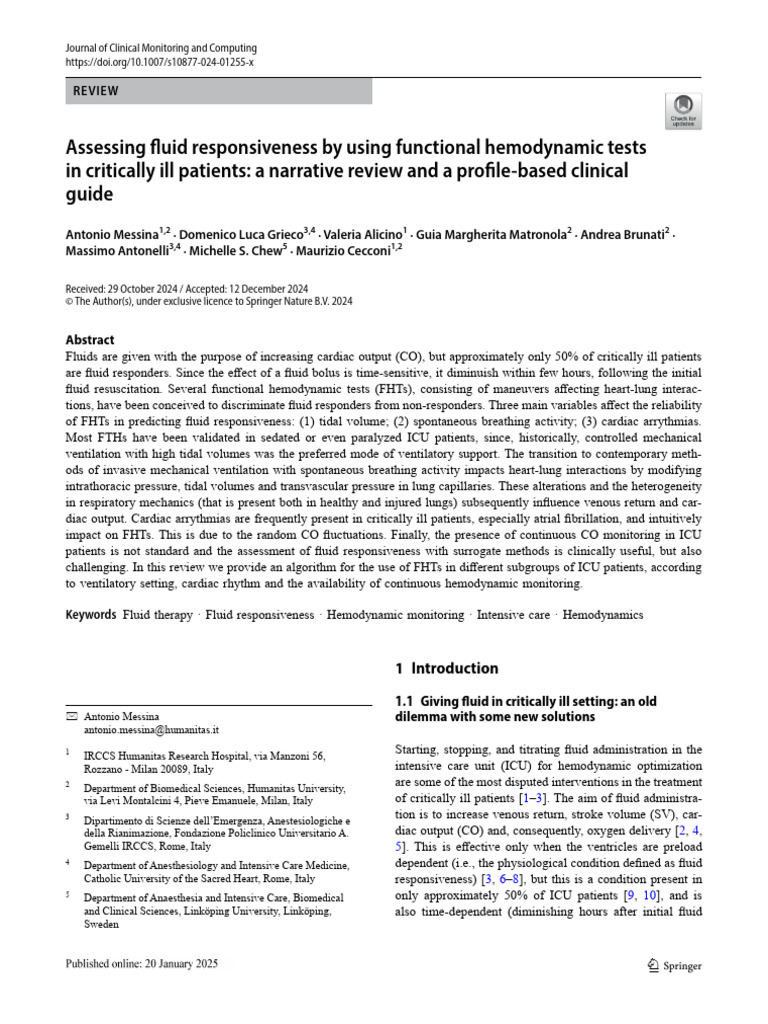 Assessing Fluid Responsiveness by Using Functional Hemodynamic Tests ...