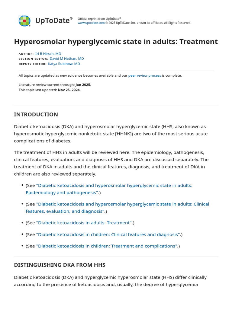 Hyperosmolar Hyperglycemic State in Adults - Treatment - UpToDate | PDF ...