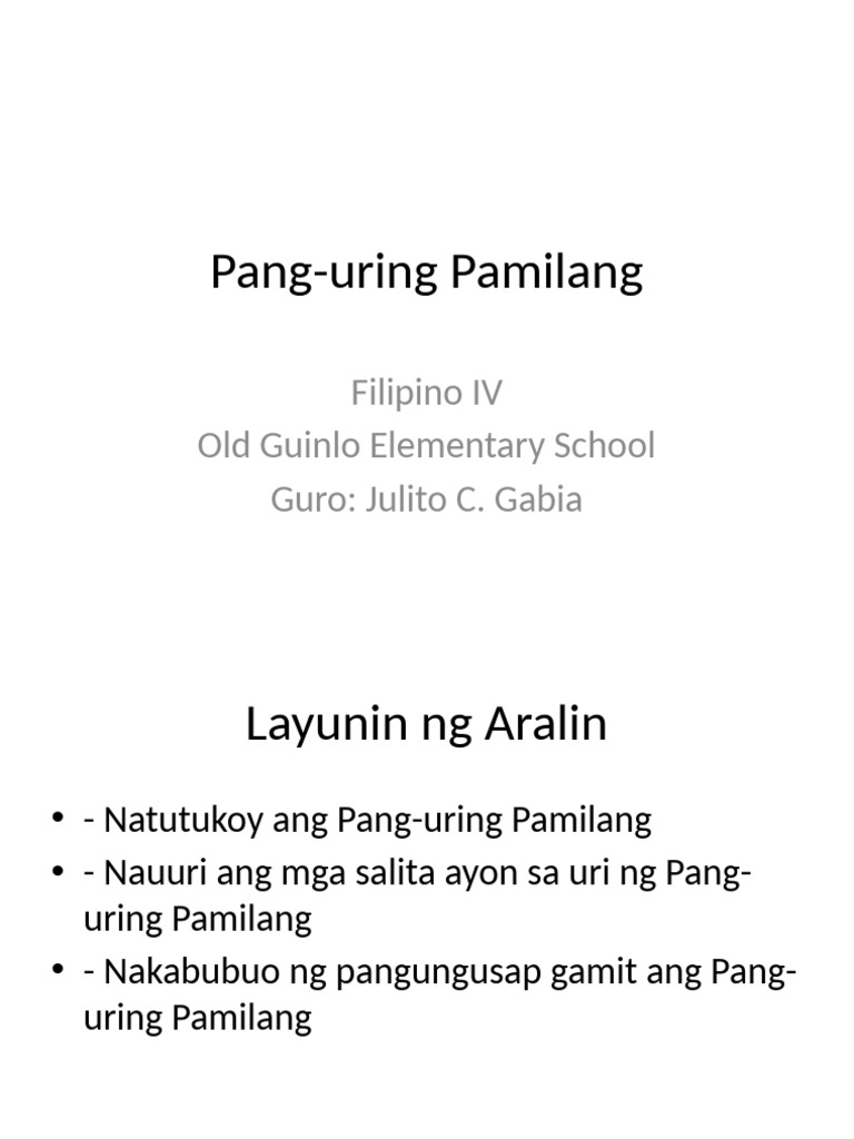 Pang-Uring Pamilang Presentation | PDF
