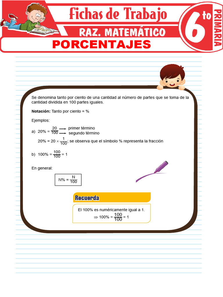 Porcentajes para Sexto Grado de Primaria | PDF | Porcentaje