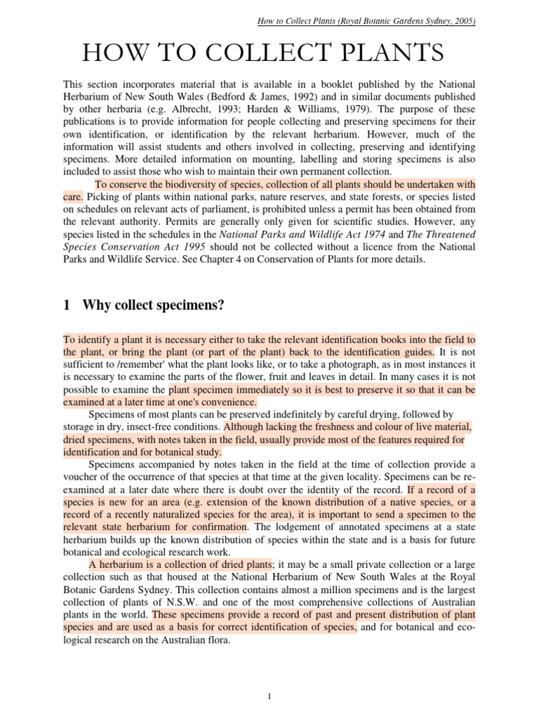 Guide to Plant Specimen Collection | PDF | Plants | Botany