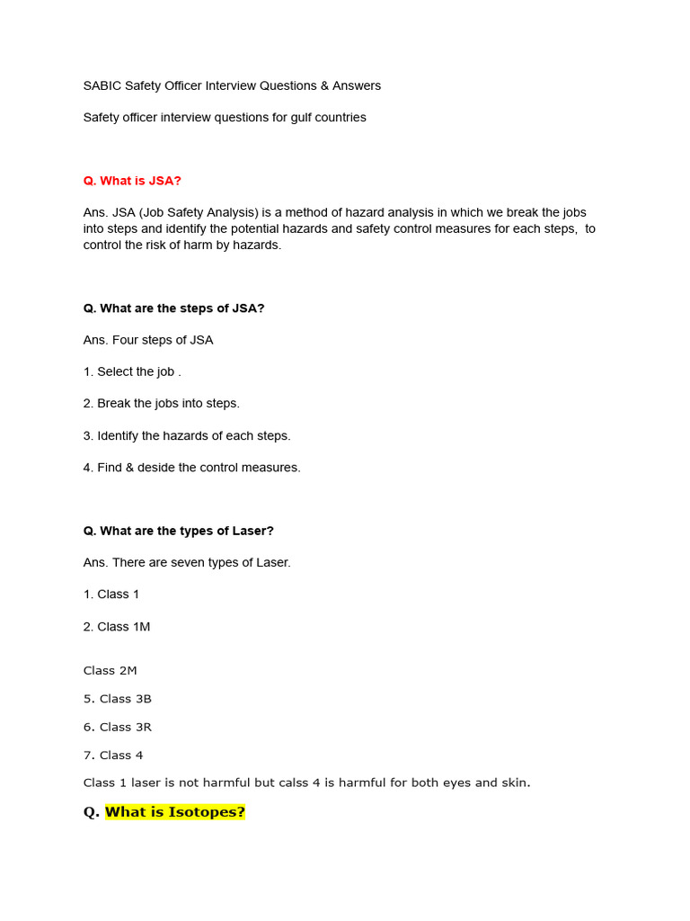 Safety Officer 2025 Interview Questions | PDF