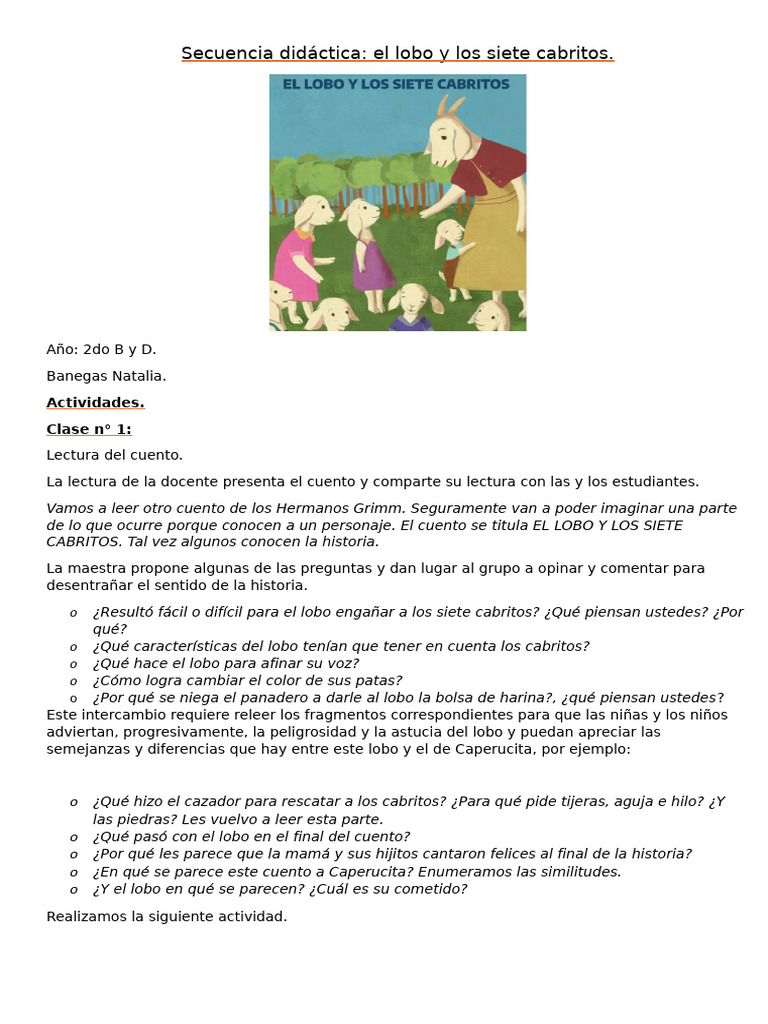 Secuencia didáctica: El lobo y los cabritos | PDF