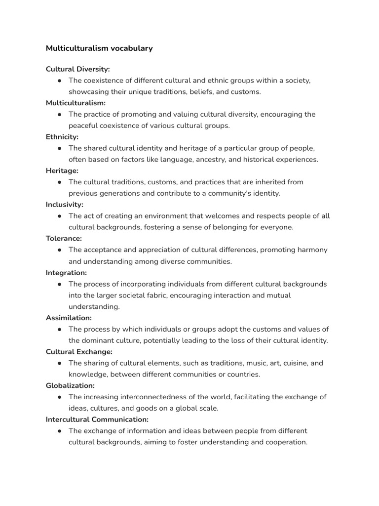 English Multiculturalism Vocabulary | PDF | Multiculturalism | Olympic ...