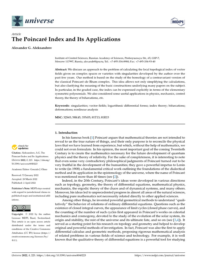 The_Poincare_Index_and_Its_Applications | PDF | Manifold | Mathematical Analysis