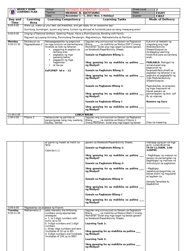 WHLP Grade 2 Q1 Week 8 | PDF